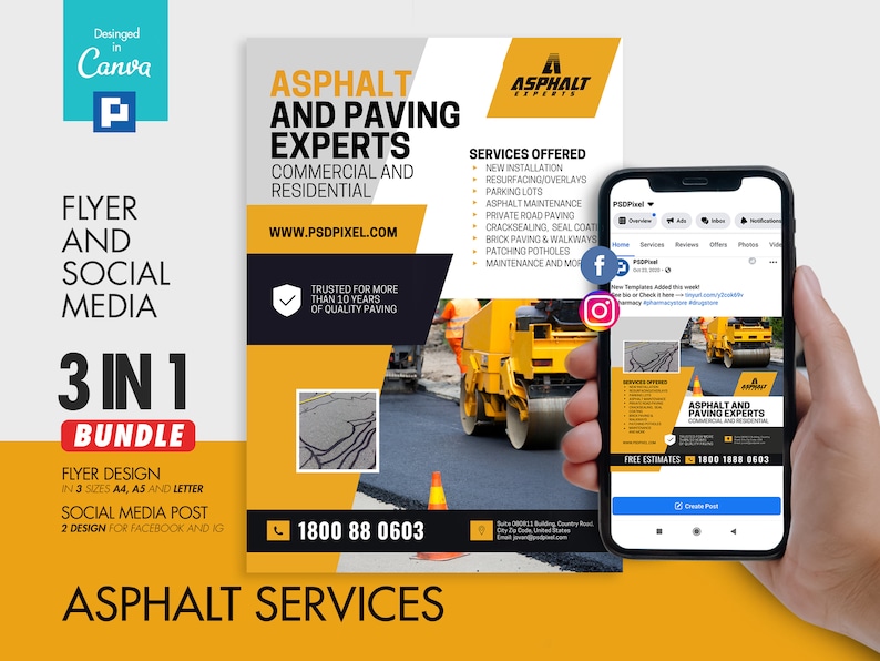 Asphalt Services Promotional Flyer and Social Media Combo Promotional ...