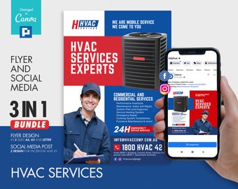 HVAC Experts Flyer and Social Media Combo Promotional Canva Template - Etsy