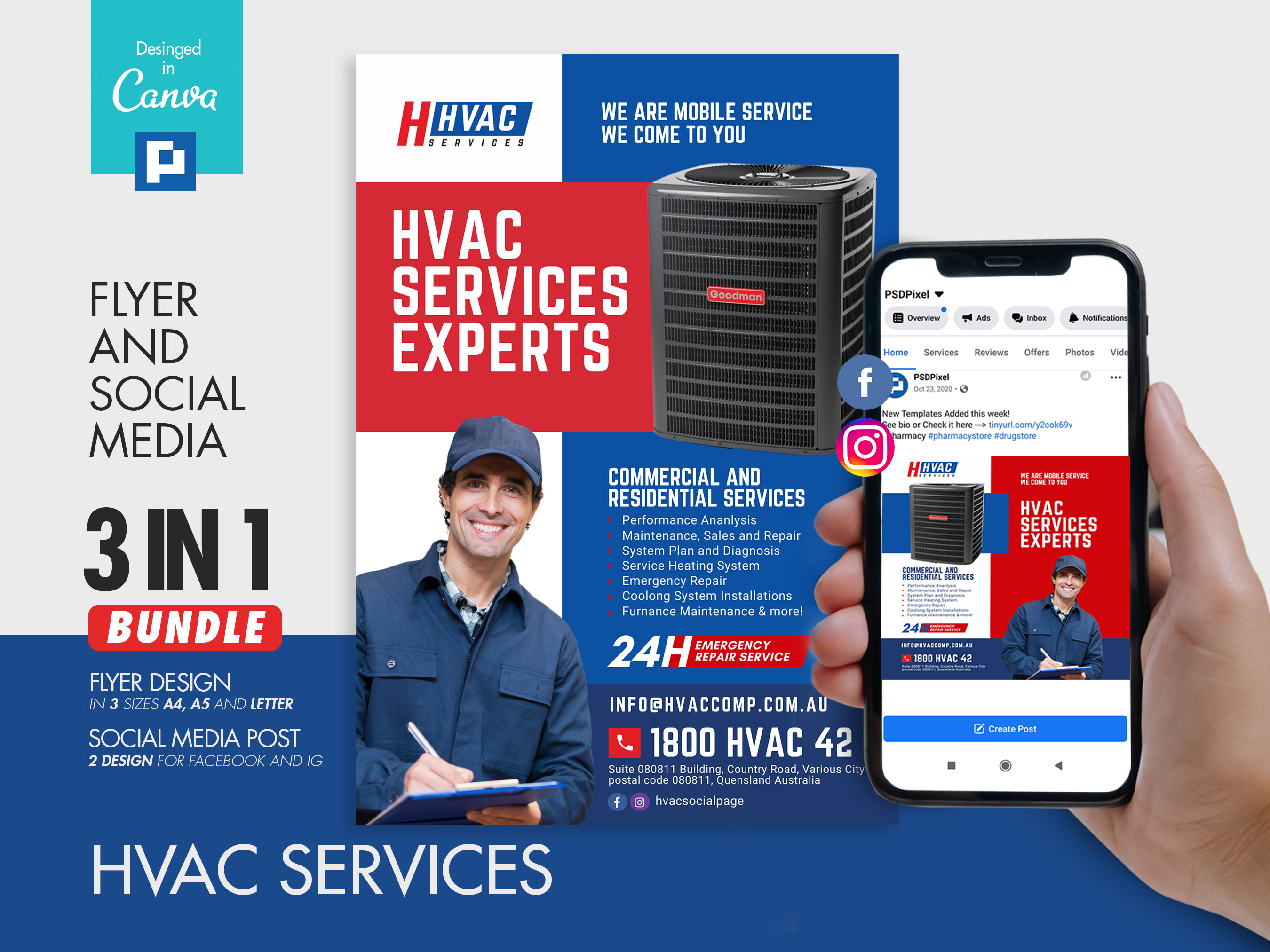 HVAC Heating and Cooling Expert Flyer and Social Media Combo ...