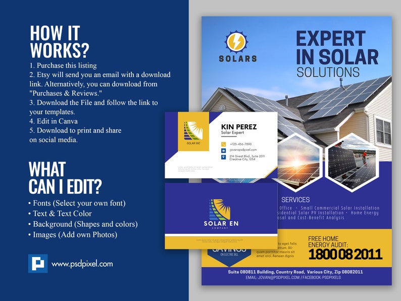 Solar Energy Services Flyer and Business Card DIY Flyer Template in ...