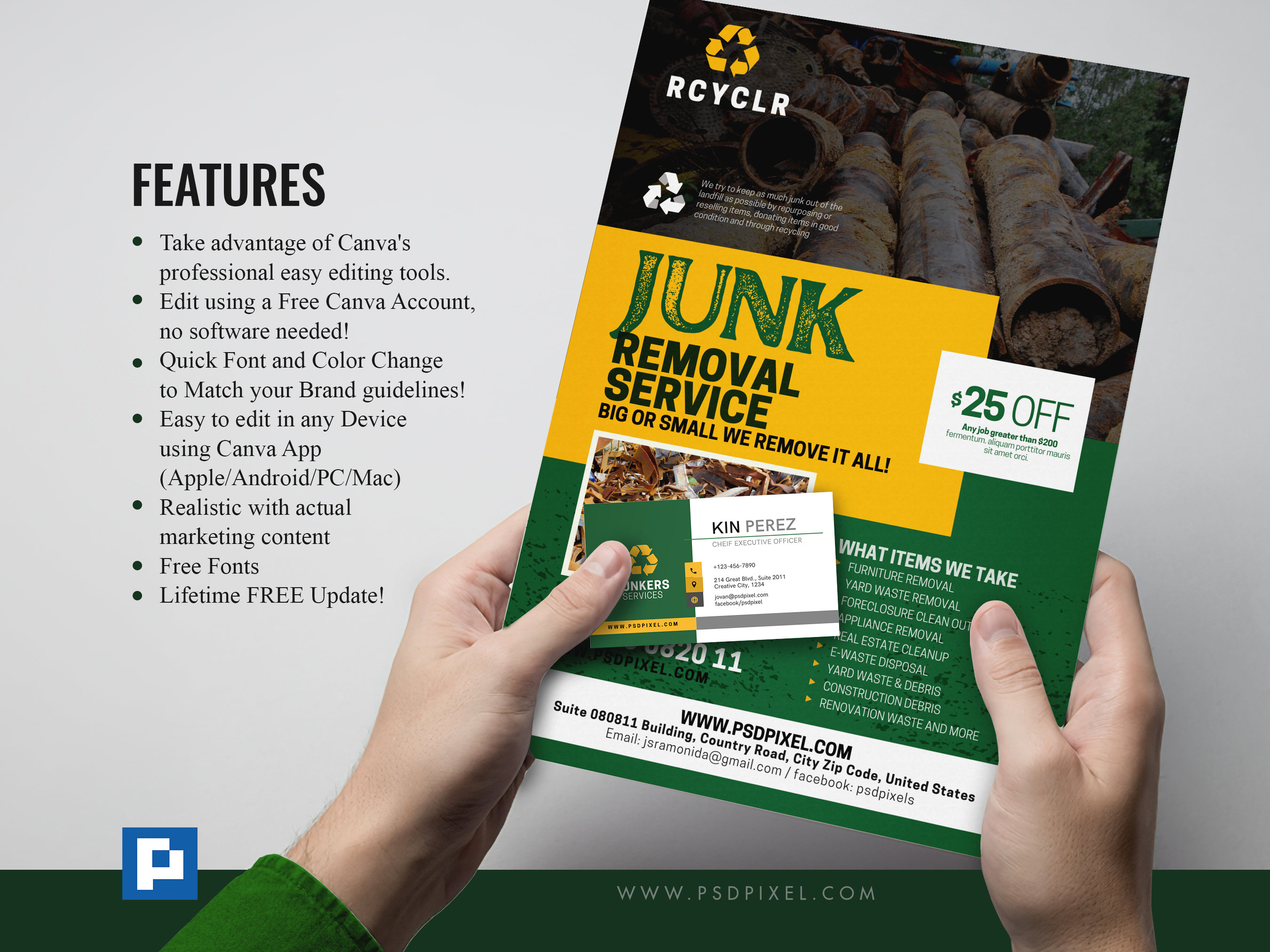 Junk and Trash Removal Service Flyer and Business Card DIY Template in ...