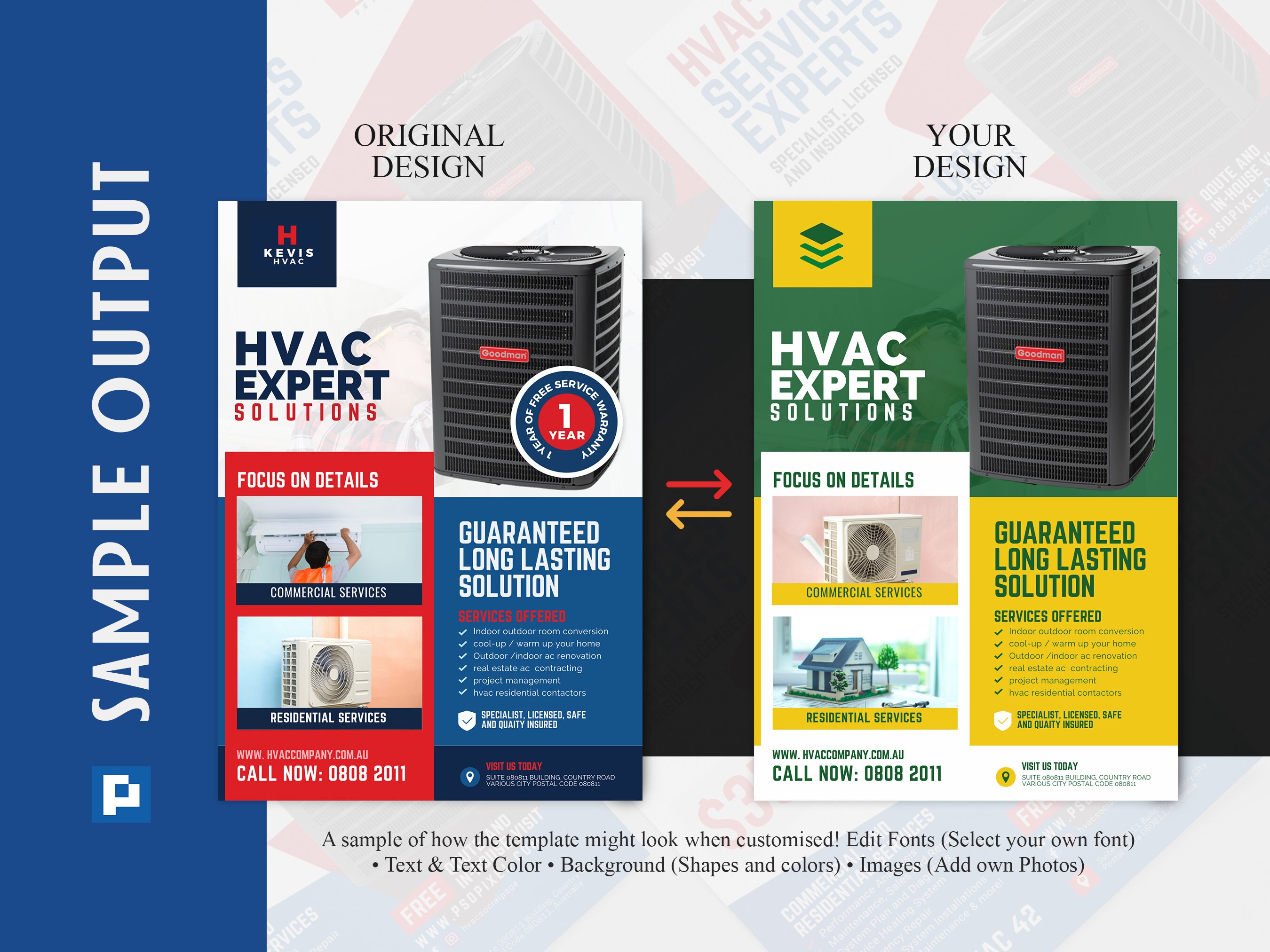 HVAC, Heating and Cooling Services Flyer and Business Card Print Combo ...