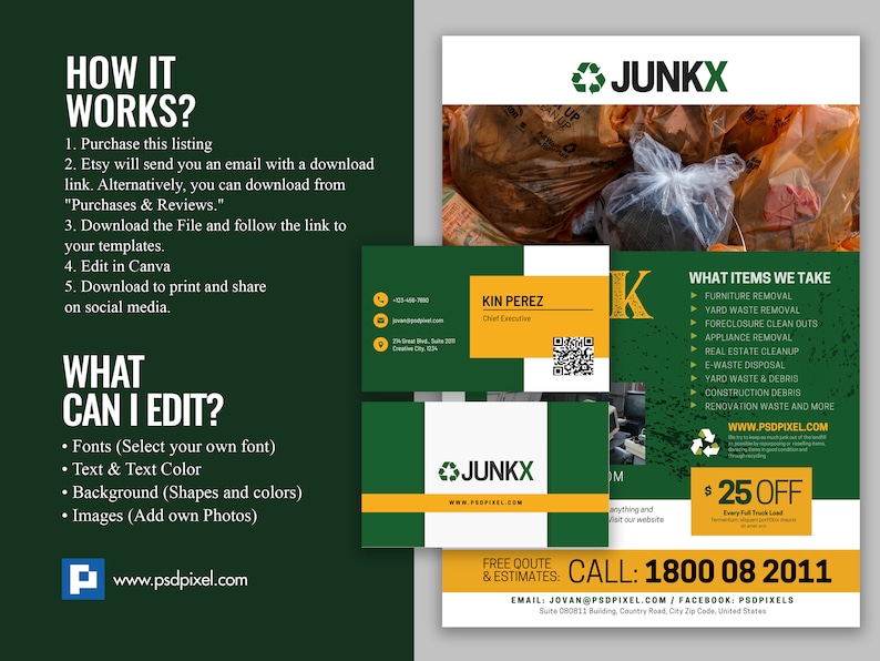 Trash Removal Services Flyer and Business Card DIY Flyer Template in ...