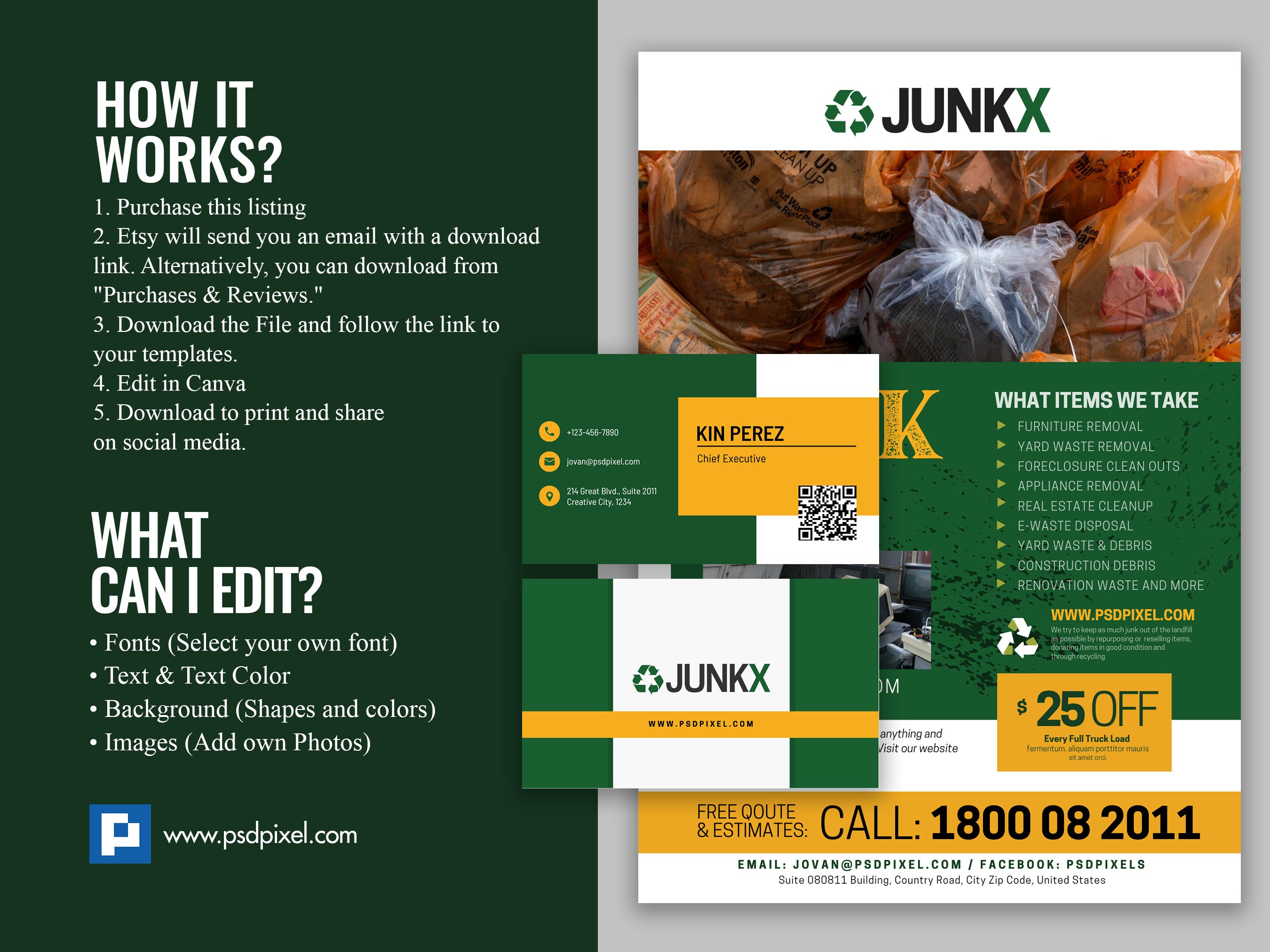 Trash Removal Services Flyer and Business Card DIY Flyer Template in ...