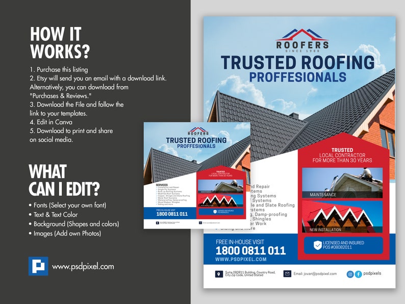 Roofing Professional Services Flyer and Social Media Combo Promotional ...