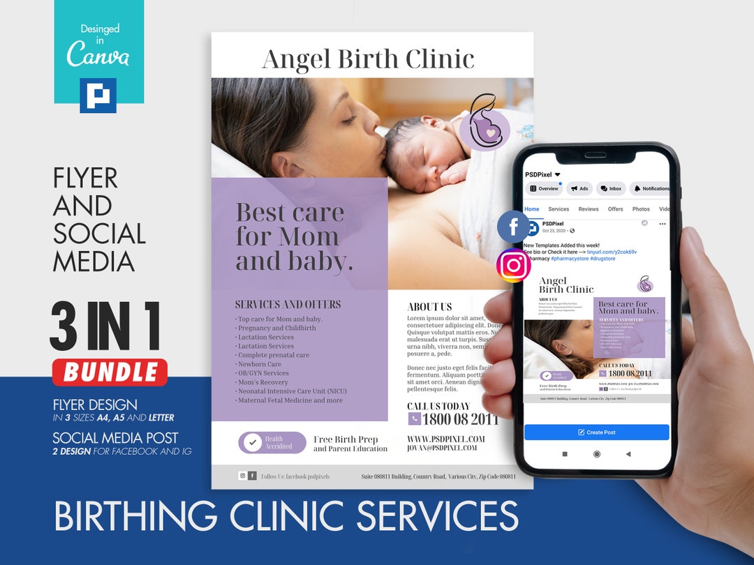 Birthing Facility Services Flyer and Social Media Combo Promotional ...
