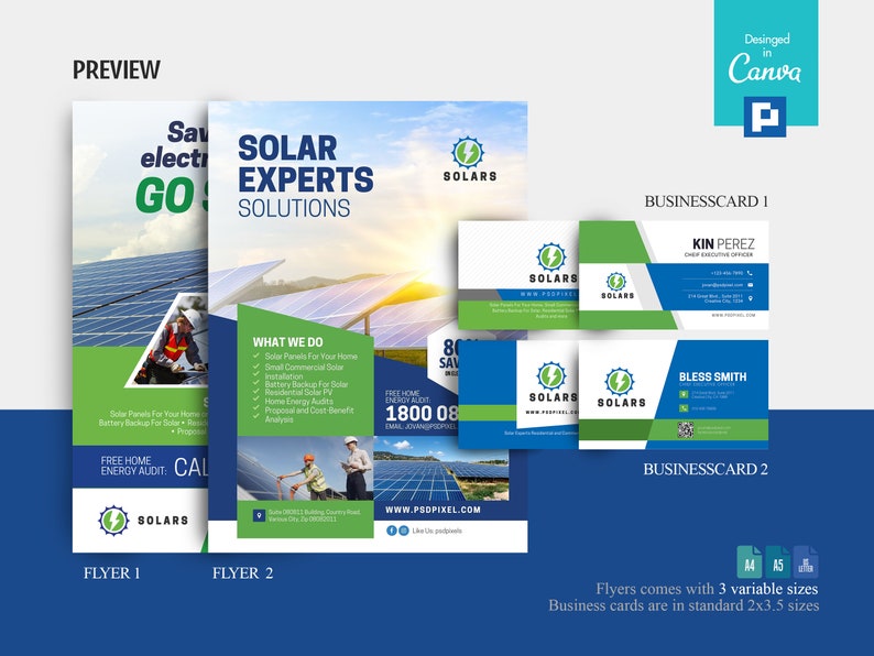 Solar Company Flyer & Business Card Canva Template - Etsy