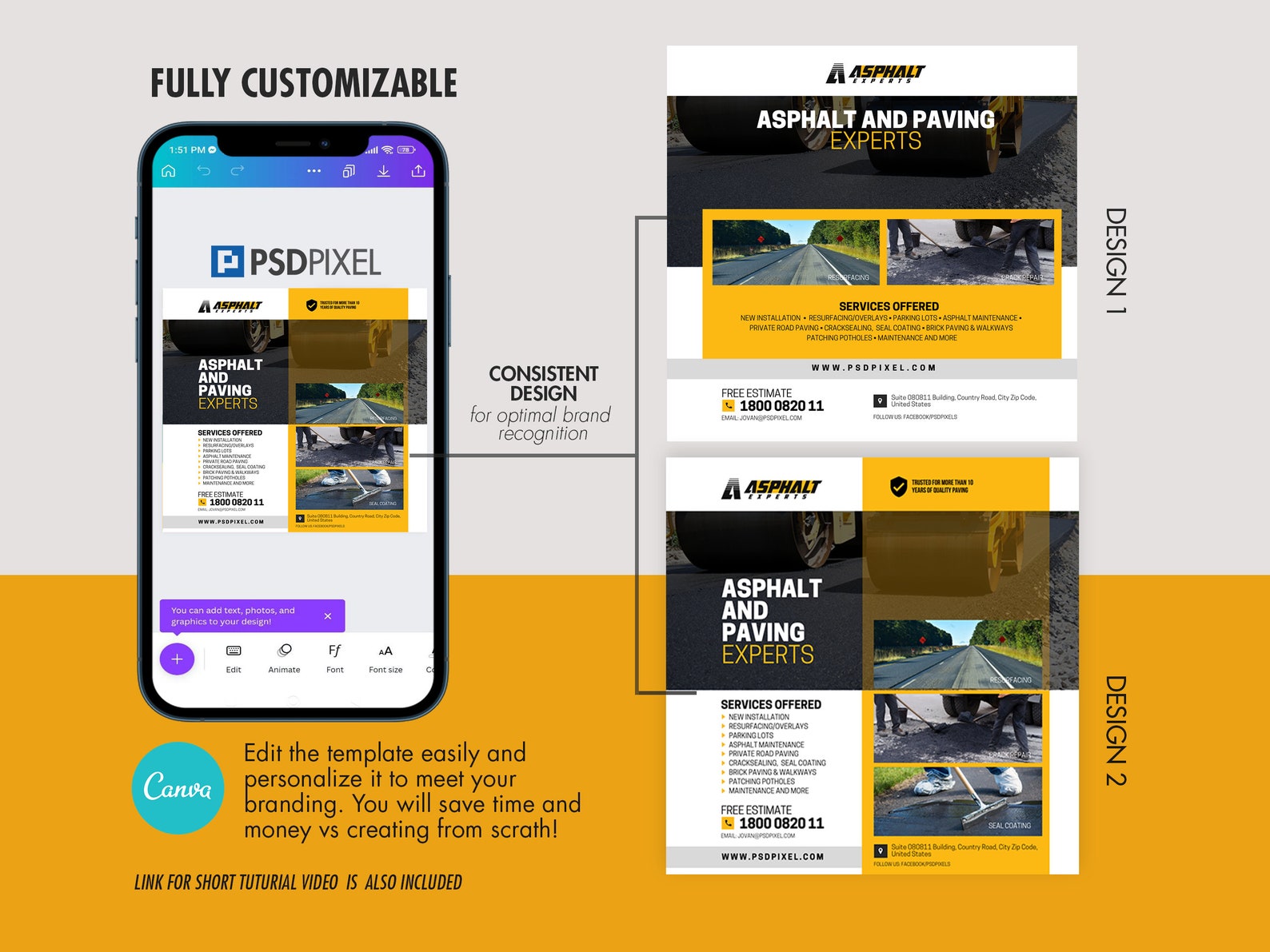 Paving Contractor Flyer and Social Media Combo Promotional Canva ...