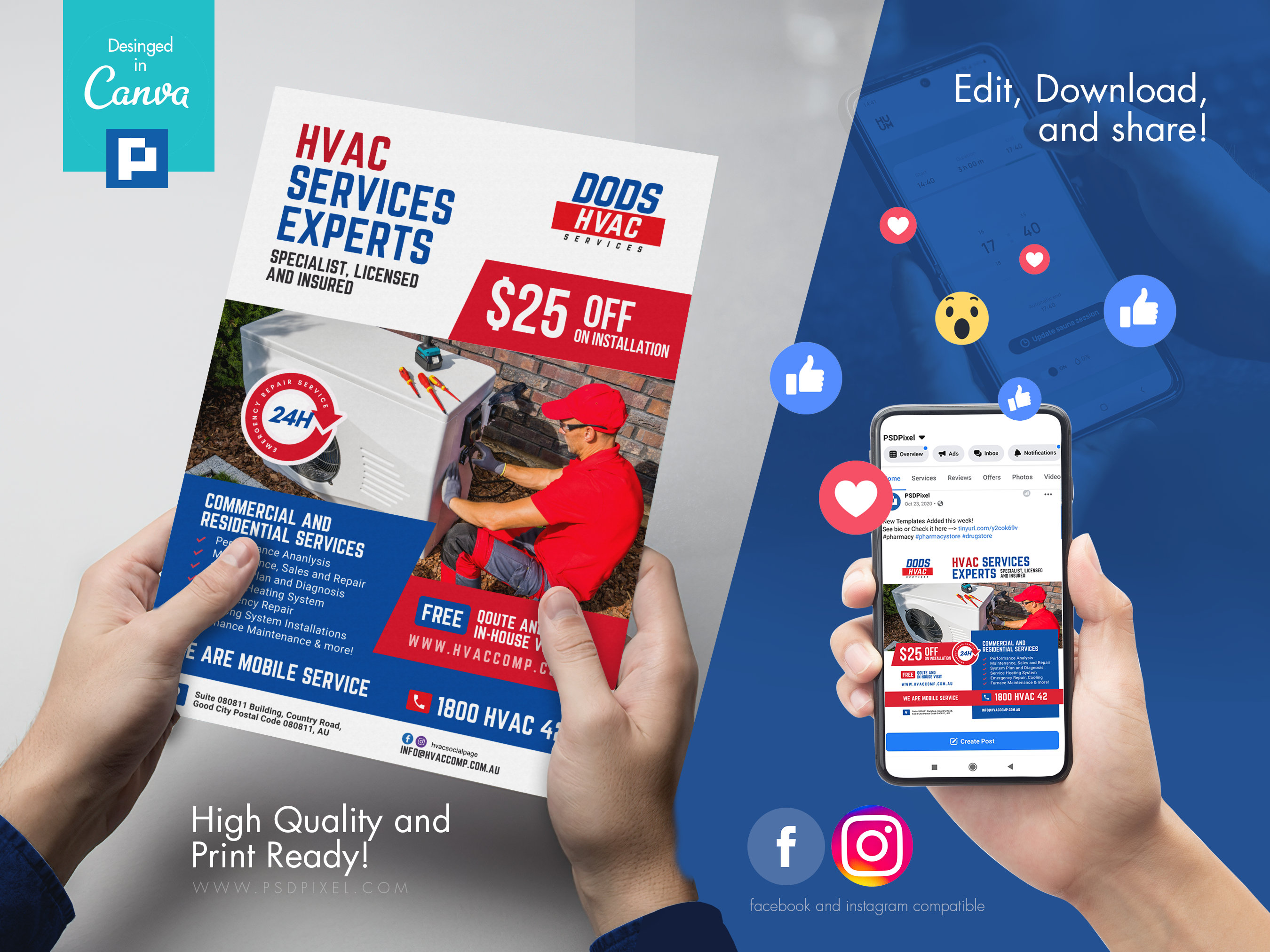 HVAC Installation and Maintenance Flyer and Social Media Combo ...