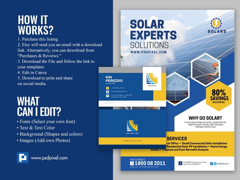 Solar Energy Promotional Flyer and Business Card DIY Flyer Template in ...