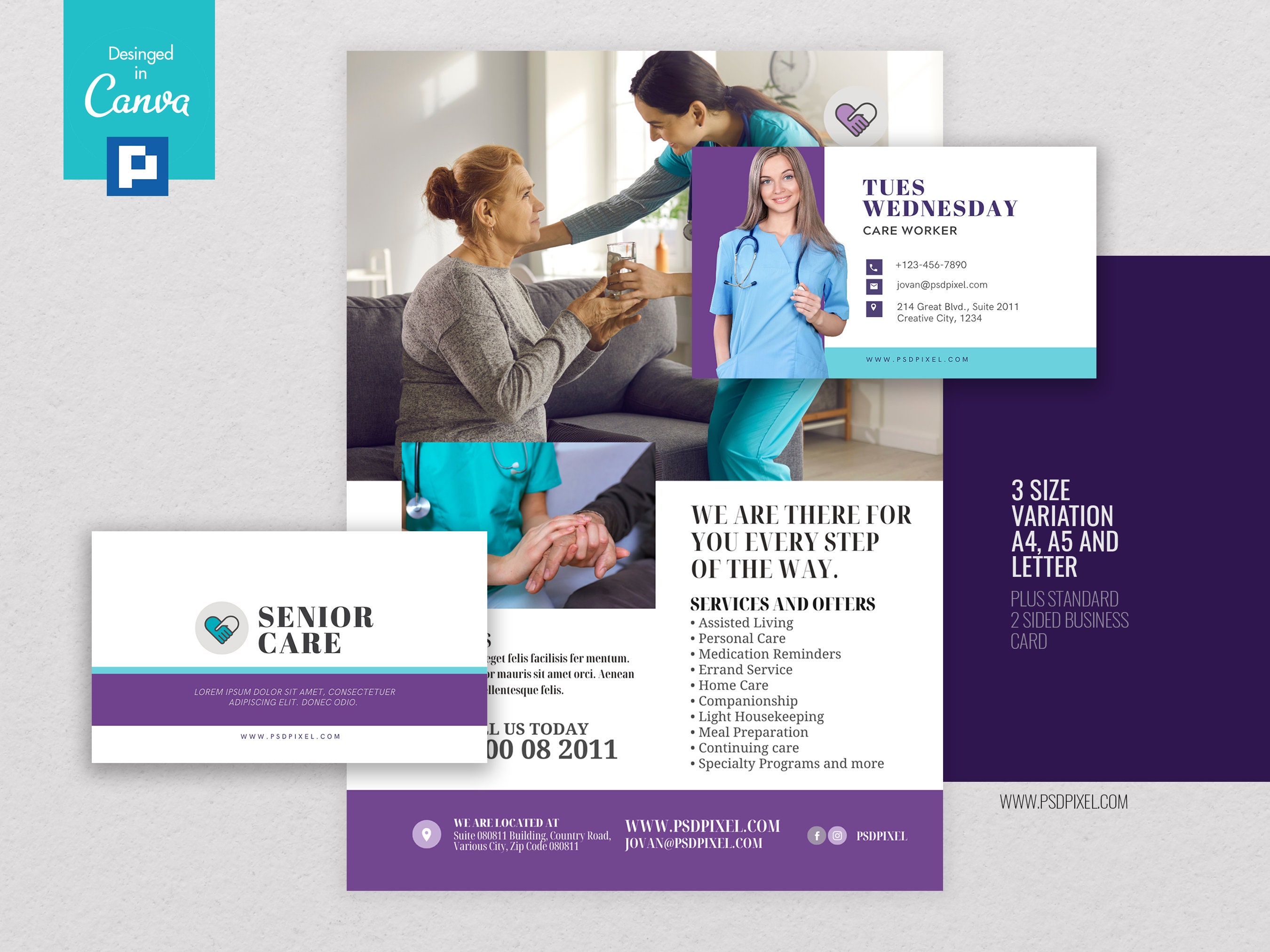Senior Health Care Flyer and Business Card DIY Flyer Template in Canva ...
