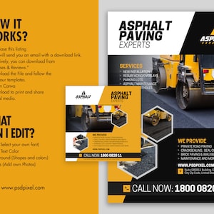 Paving Company Flyer and Social Media Combo Promotional Canva Template ...