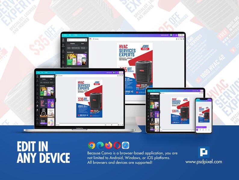 Heating and Cooling Service Flyer and Social Media Combo Promotional ...