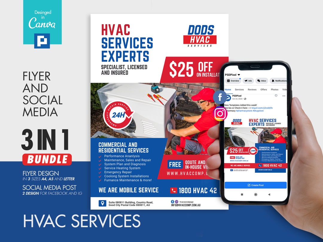 HVAC Installation and Maintenance Flyer and Social Media Combo ...