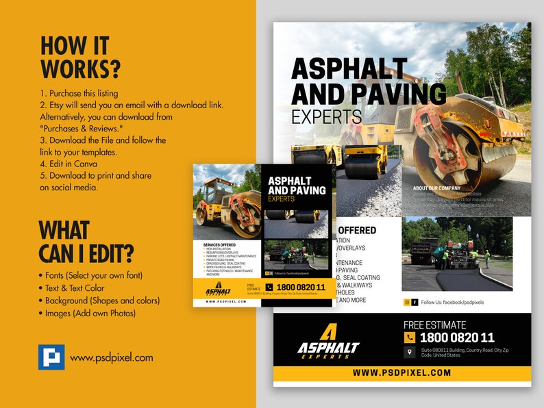 Road Paving Flyer and Social Media Combo Promotional Canva Template - Etsy