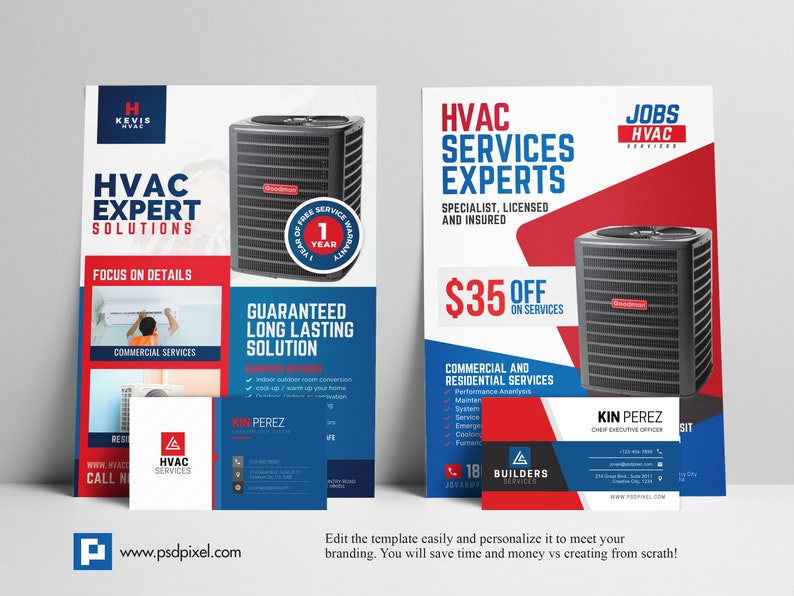 HVAC, Heating and Cooling Services Flyer and Business Card Print Combo ...