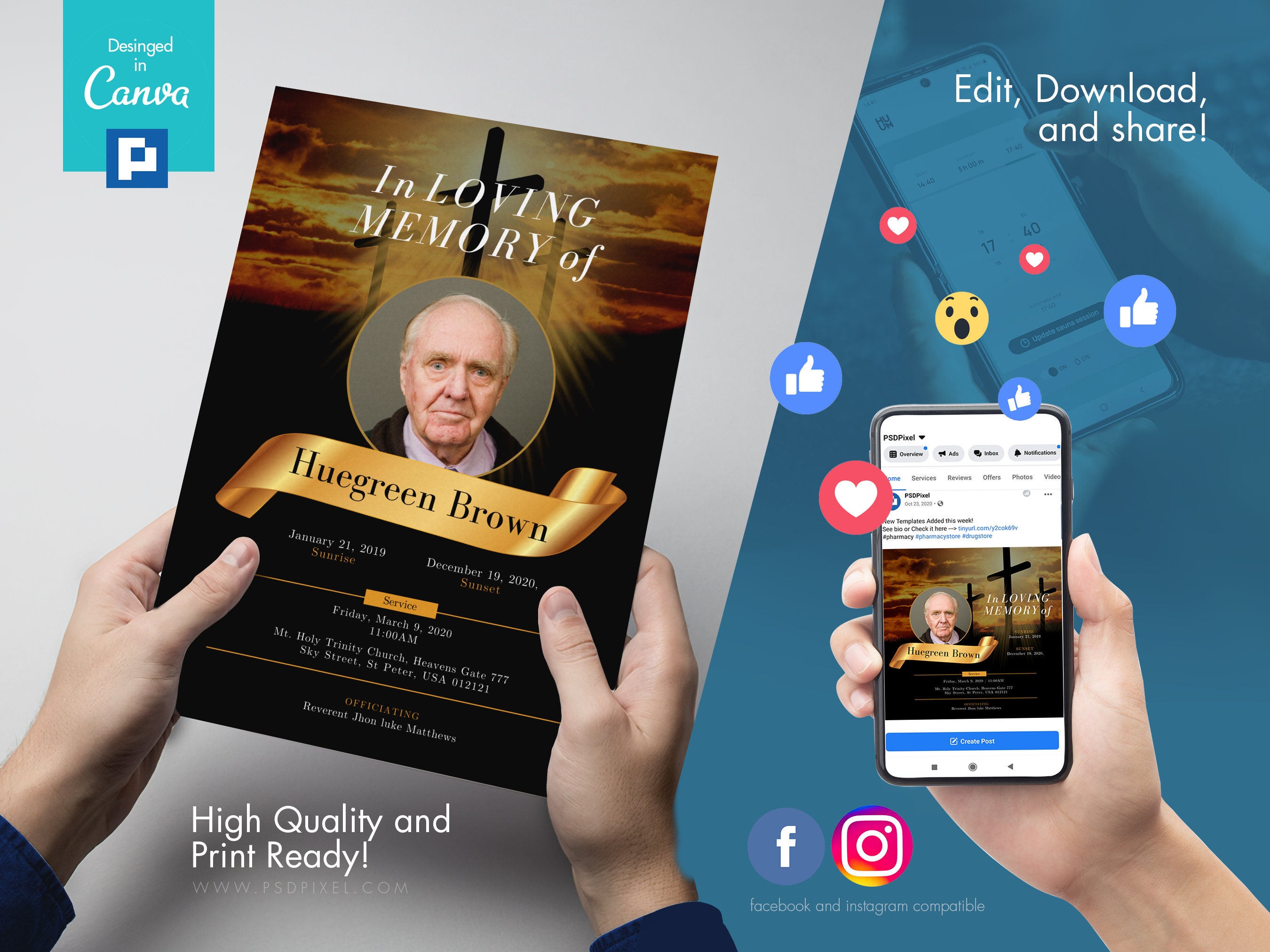 Funeral Program Invitation Flyer and Social Media Combo Promotional ...