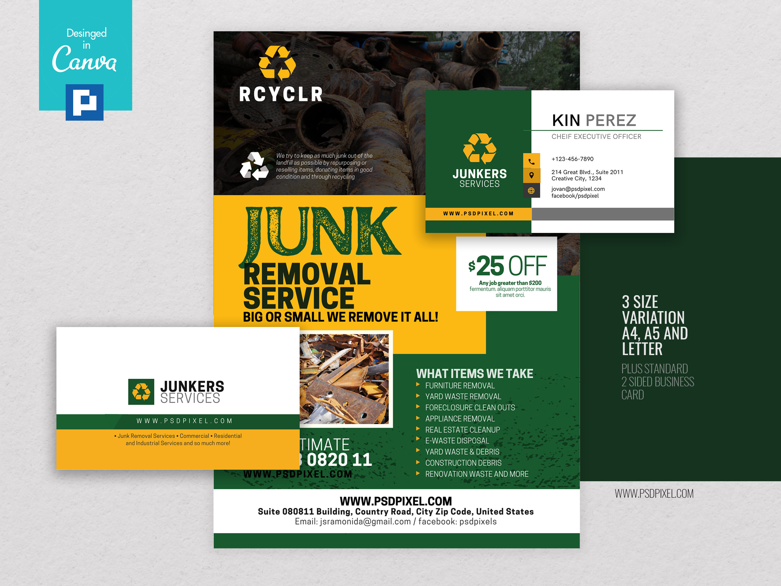 Junk and Trash Removal Service Flyer and Business Card DIY Template in ...