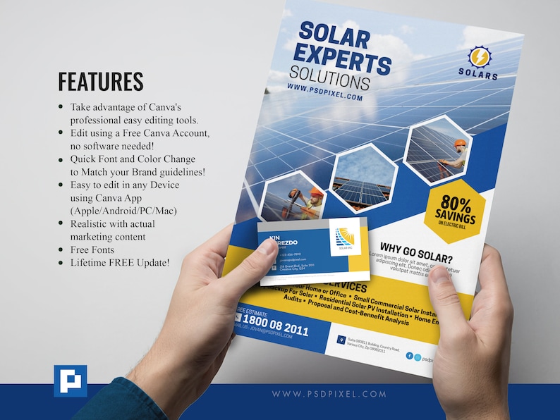 Solar Energy Promotional Flyer and Business Card DIY Flyer Template in ...