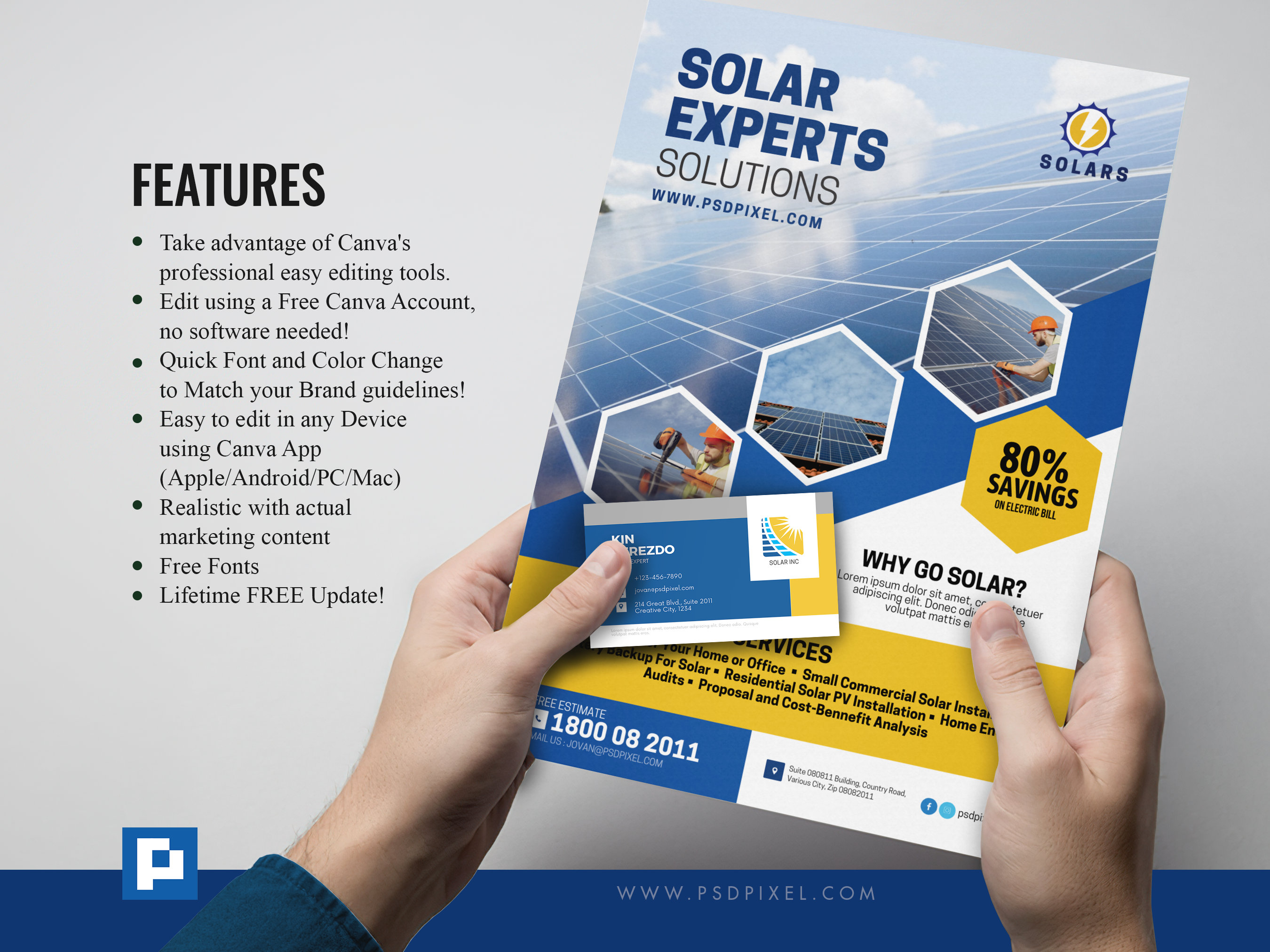 Solar Energy Promotional Flyer and Business Card DIY Flyer Template in ...
