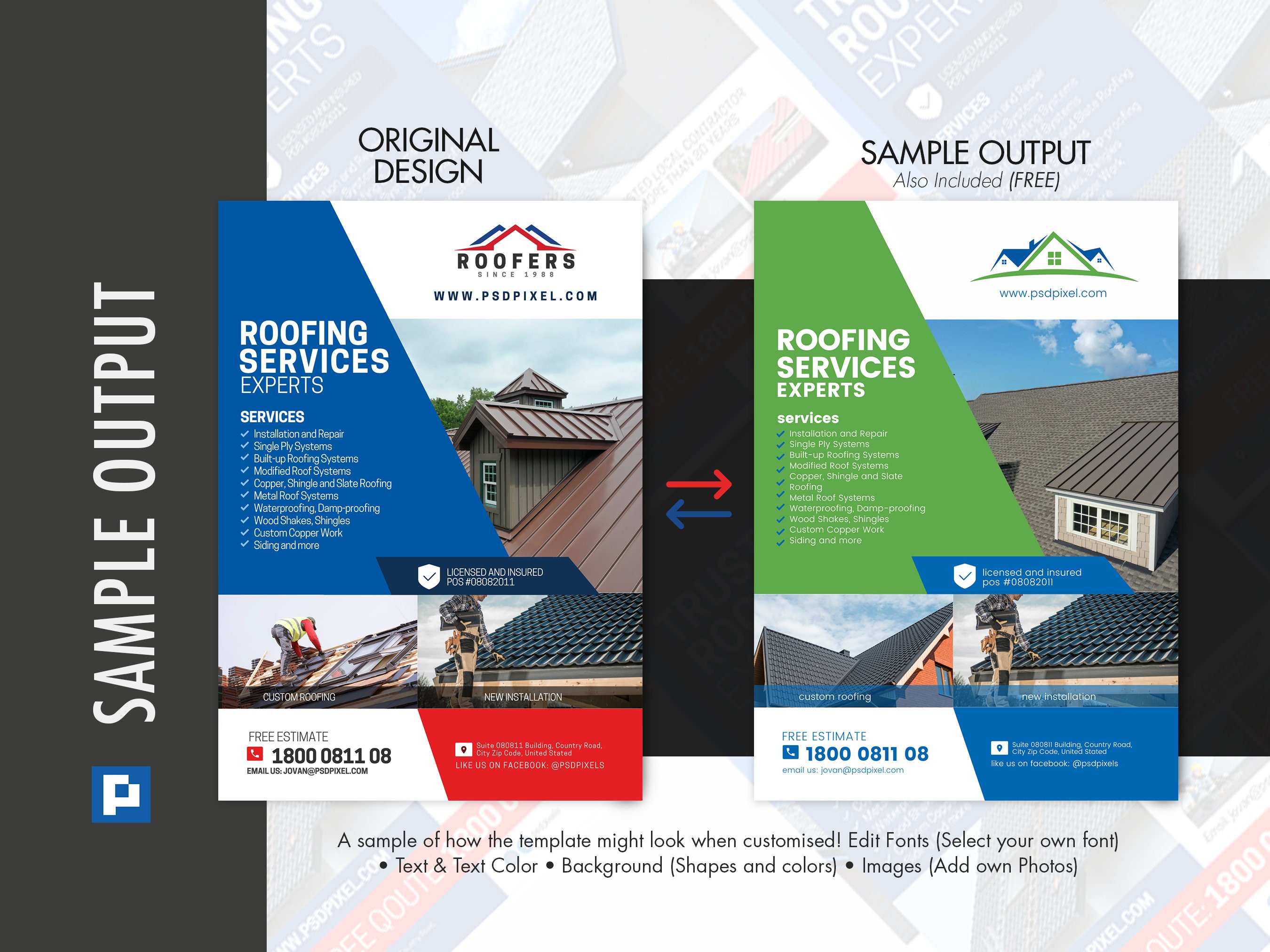 Roofing Contractor Flyer and Social Media Combo Promotional Canva ...