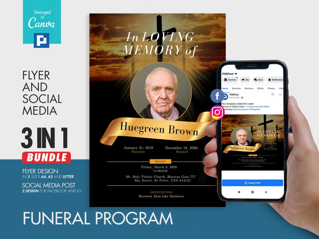 Funeral Program Invitation Flyer and Social Media Combo Promotional ...