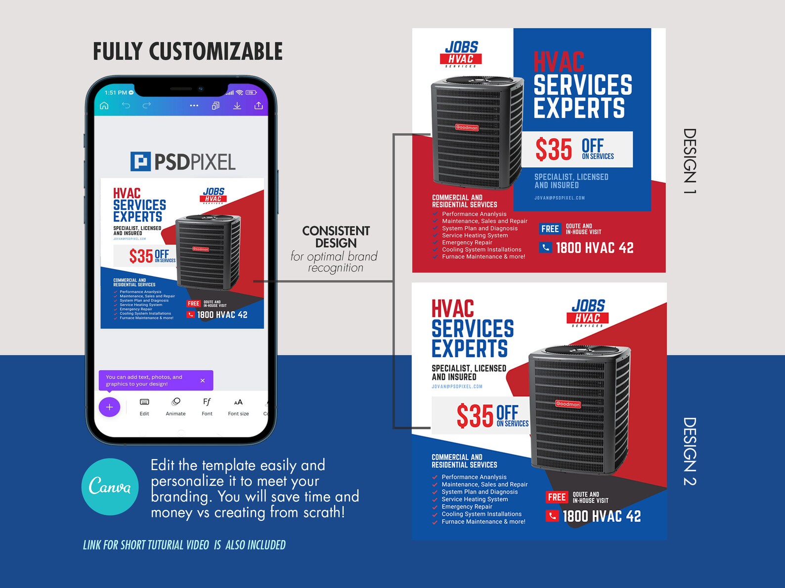 Heating and Cooling Service Flyer and Social Media Combo Promotional ...