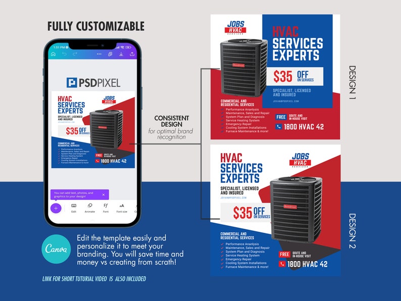 Heating and Cooling Service Flyer and Social Media Combo Promotional ...