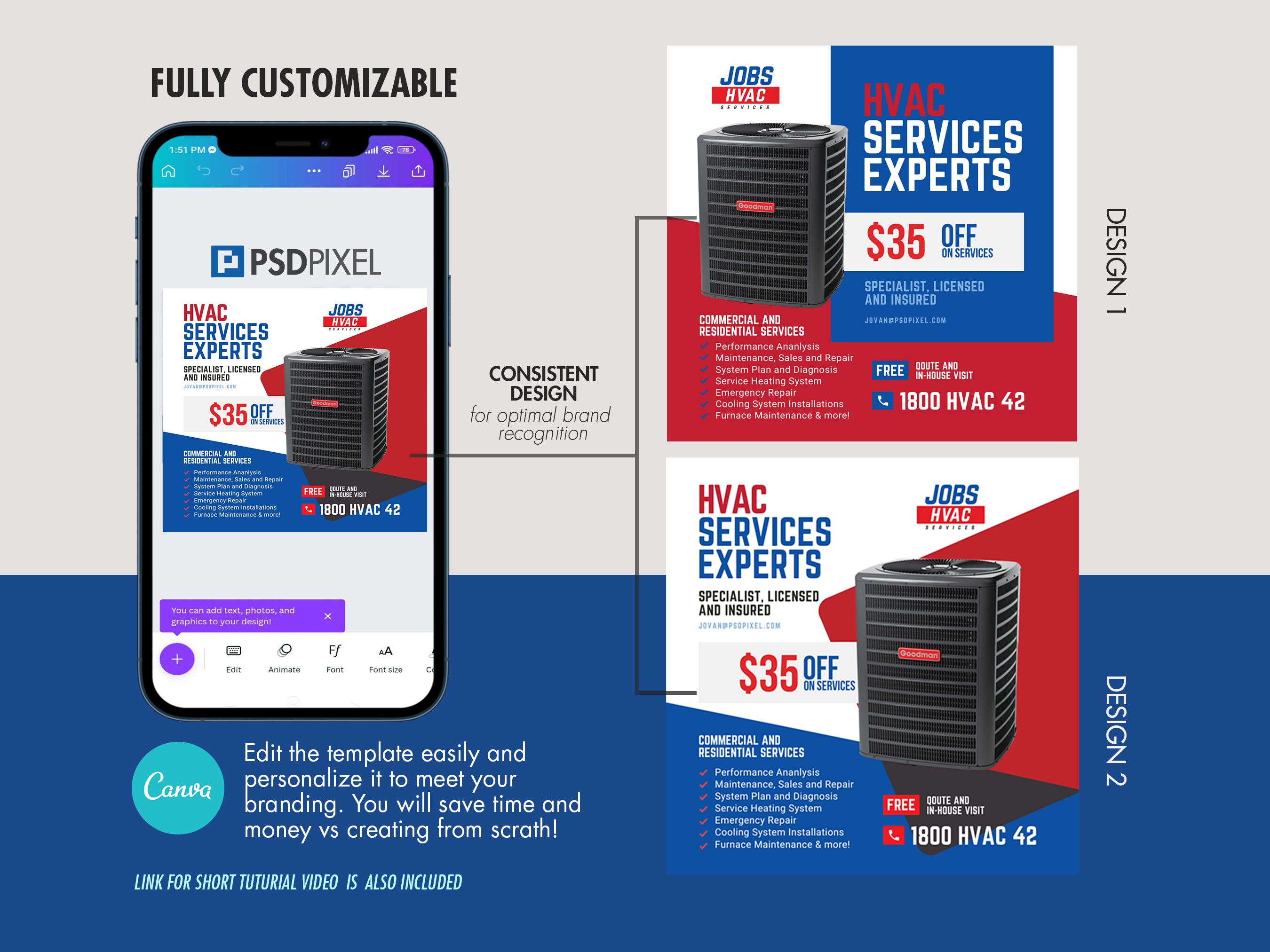 Heating and Cooling Service Flyer and Social Media Combo Promotional ...
