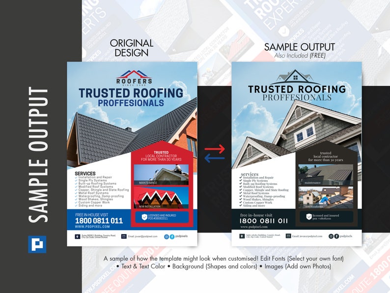 Roofing Professional Services Flyer and Social Media Combo Promotional ...