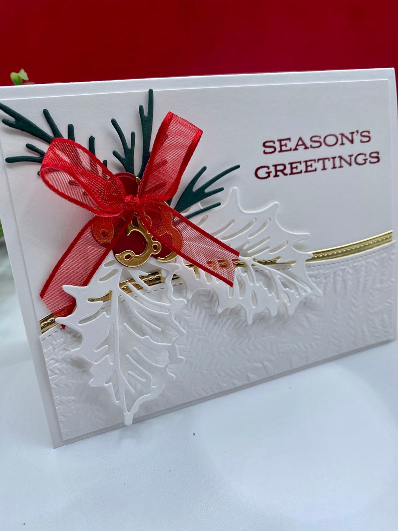 Handmade Christmas Holly Cards: Embossed Holiday Greetings, Set of 6 - Etsy