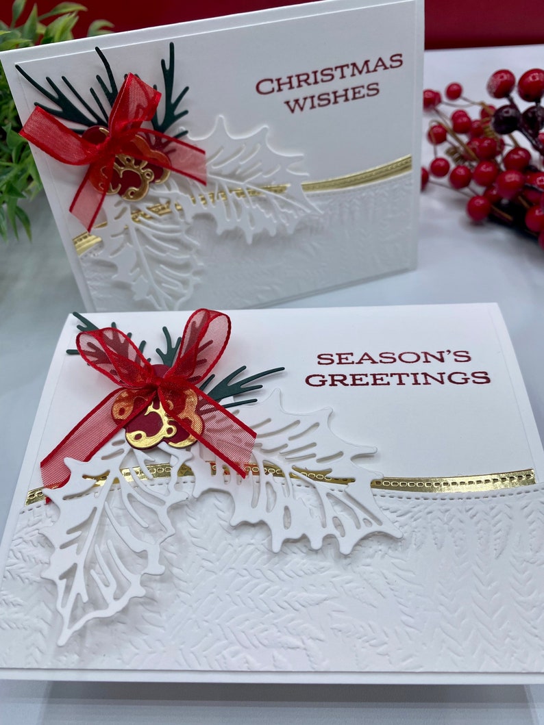 Handmade Christmas Holly Cards: Embossed Holiday Greetings, Set of 6 - Etsy