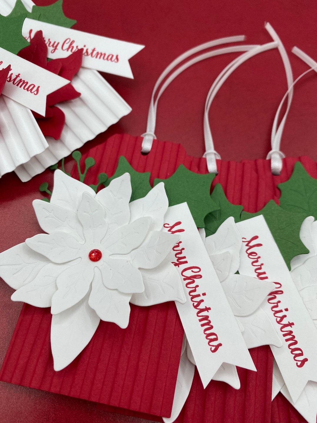 Handmade Christmas Holiday Poinsettia Gift Tags | Set of 8 - Etsy