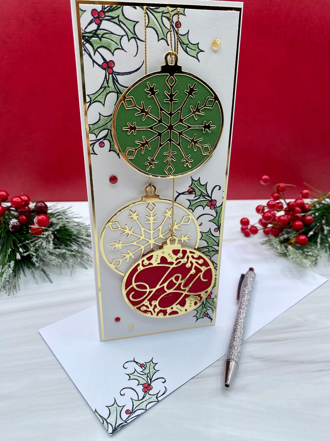 Handmade Holiday Ornaments Card | Slimline Cards | Group Cards - Etsy
