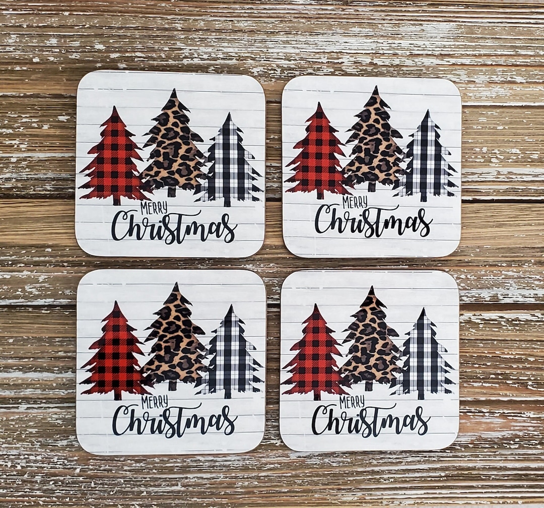 Christmas Set of Four Coasters Christmas Decor Drink Coasters Christmas ...