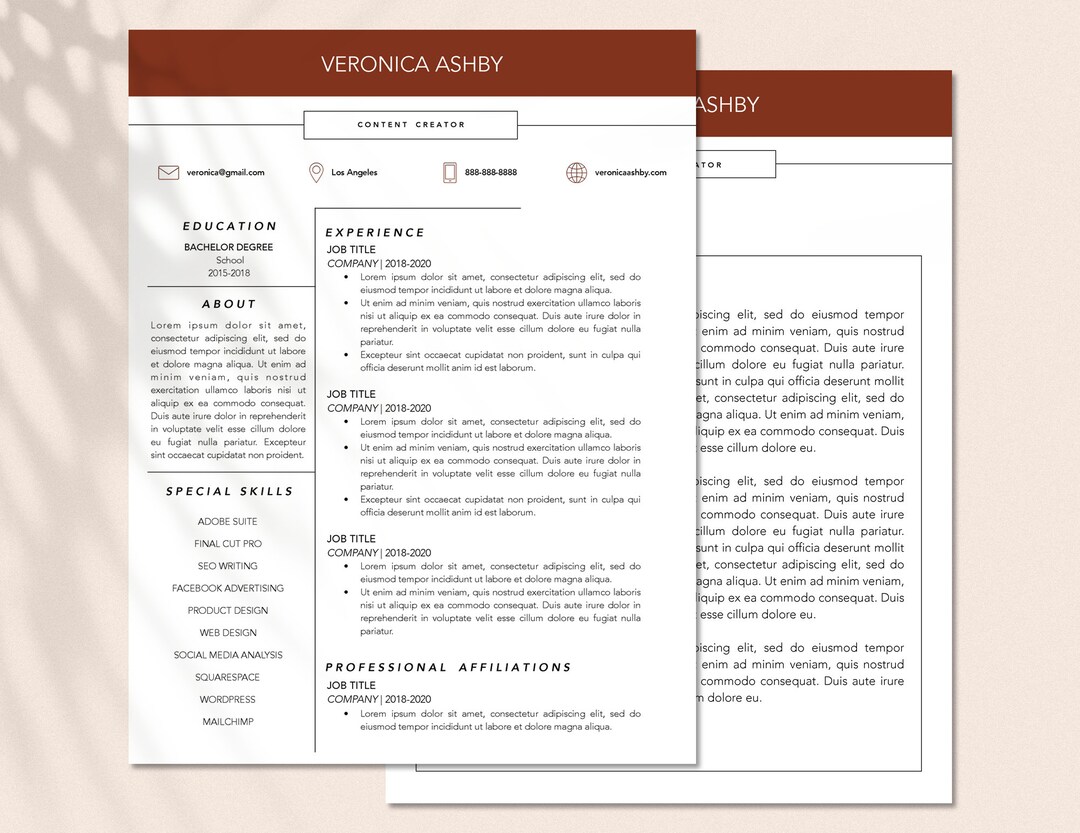 Resume Template, CV Template for MS Word & Pages, Creative Resume ...