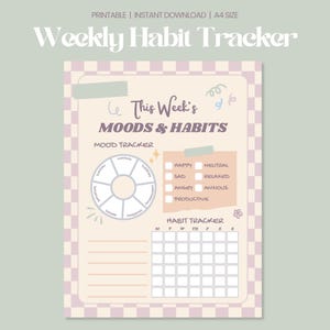 Weekly Habit & Mood Tracker | Printable PDF | Cozy Self-care Planner ...