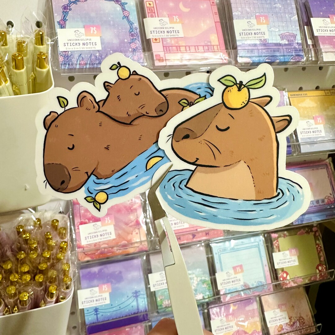 Capybaras Sticker Set - Capybara With Orange Waterproof Matte Laminated ...