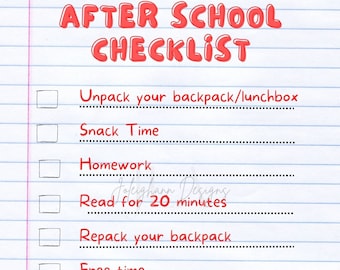 Printable and Editable After School Checklist for Older Kids, Teenager ...