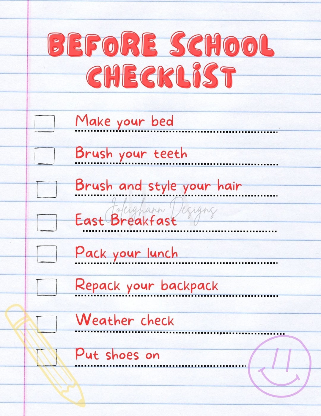 Before School Kids Checklist - Etsy