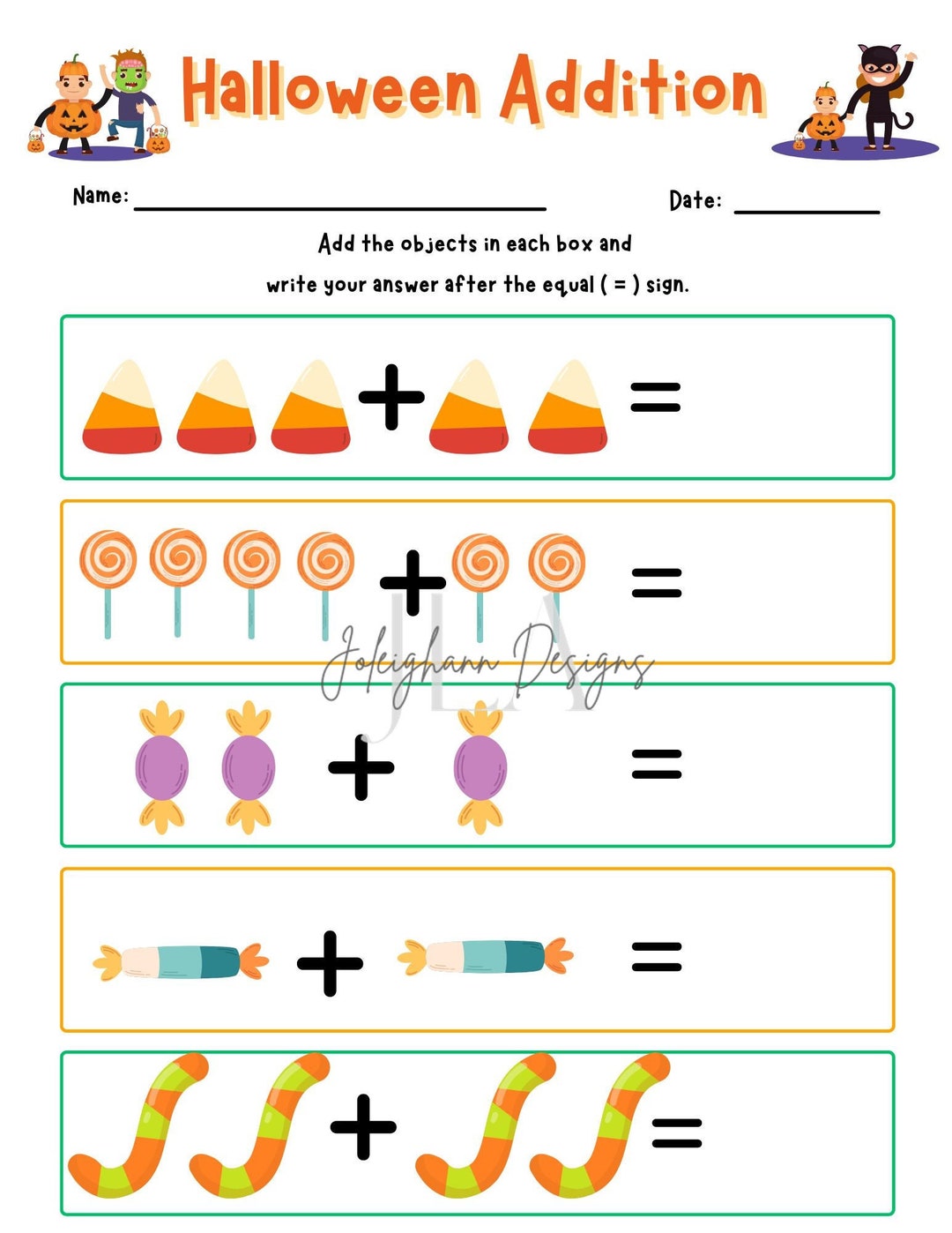 Halloween Addition and Subtraction, Kindergarten Addition, Kindergarten ...
