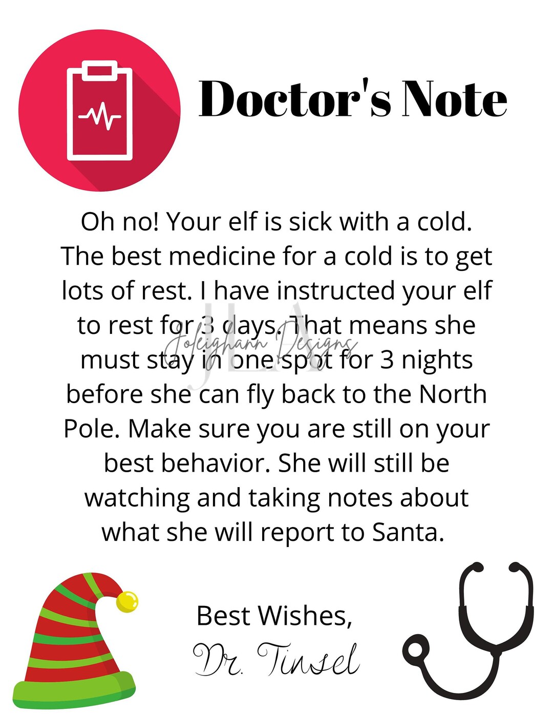 Girl Elf Doctors Note, Girl Elf, Elf Note, Sick Elf, Christmas Elf Sick ...