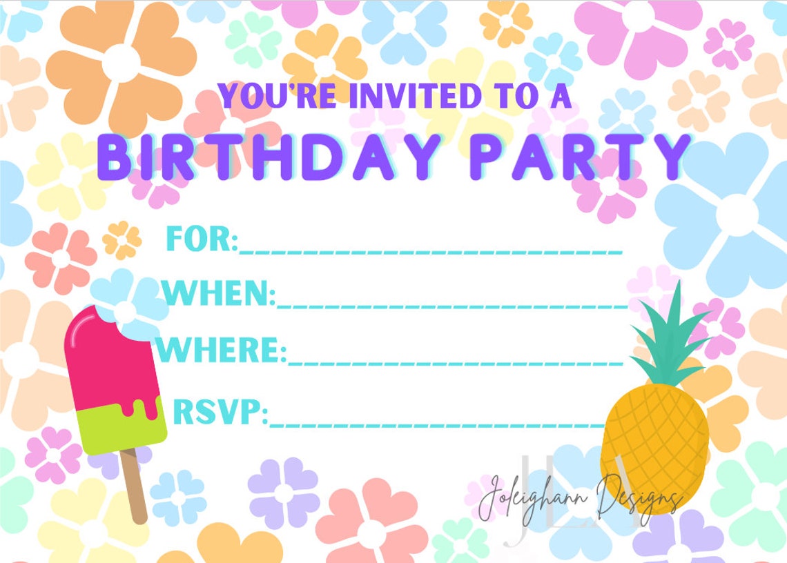 Summer Birthday Party Invitation, Editable Summer Birthday Party ...
