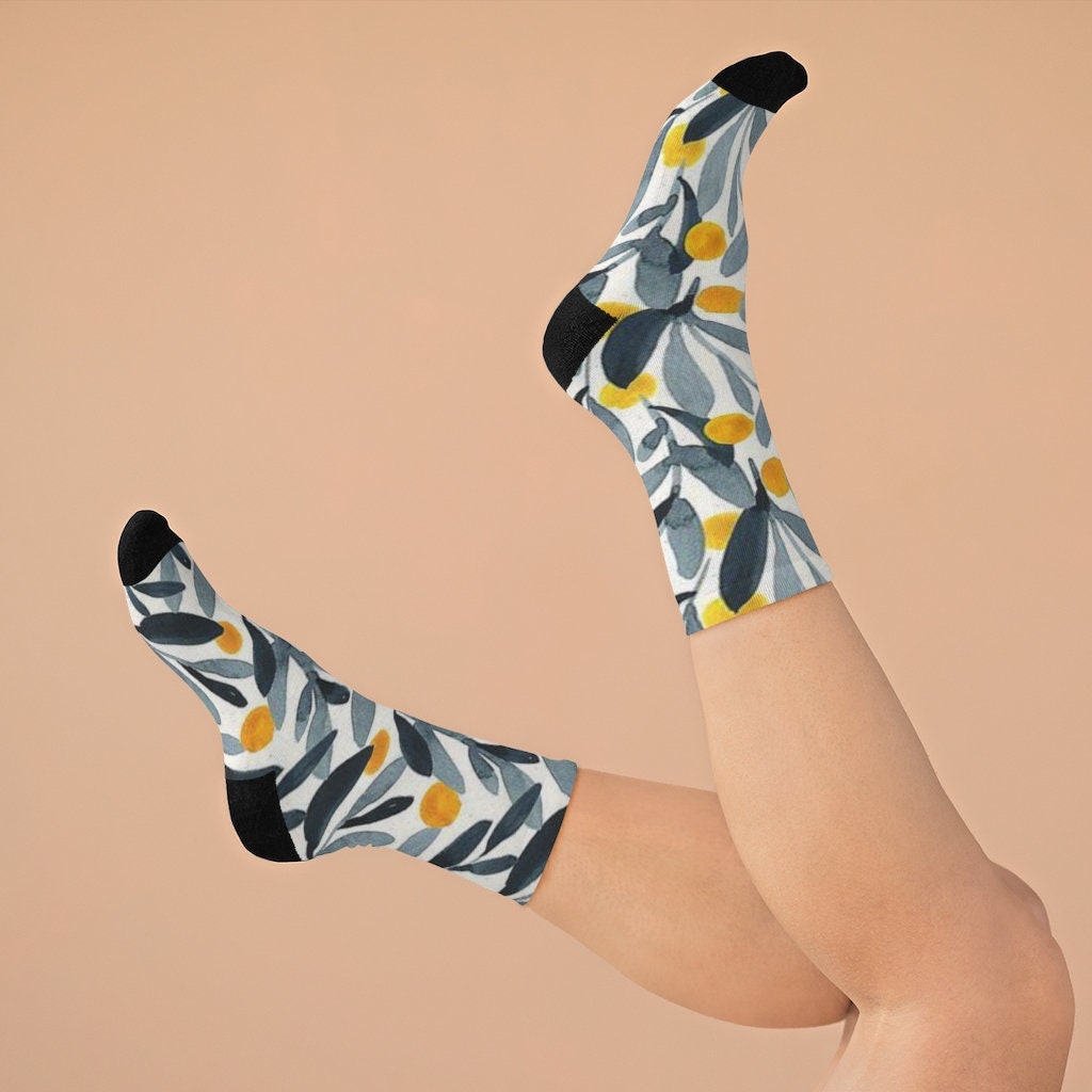 Floral Socks Orange Tree Full Print Socks DTG Socks Watercolor Design ...