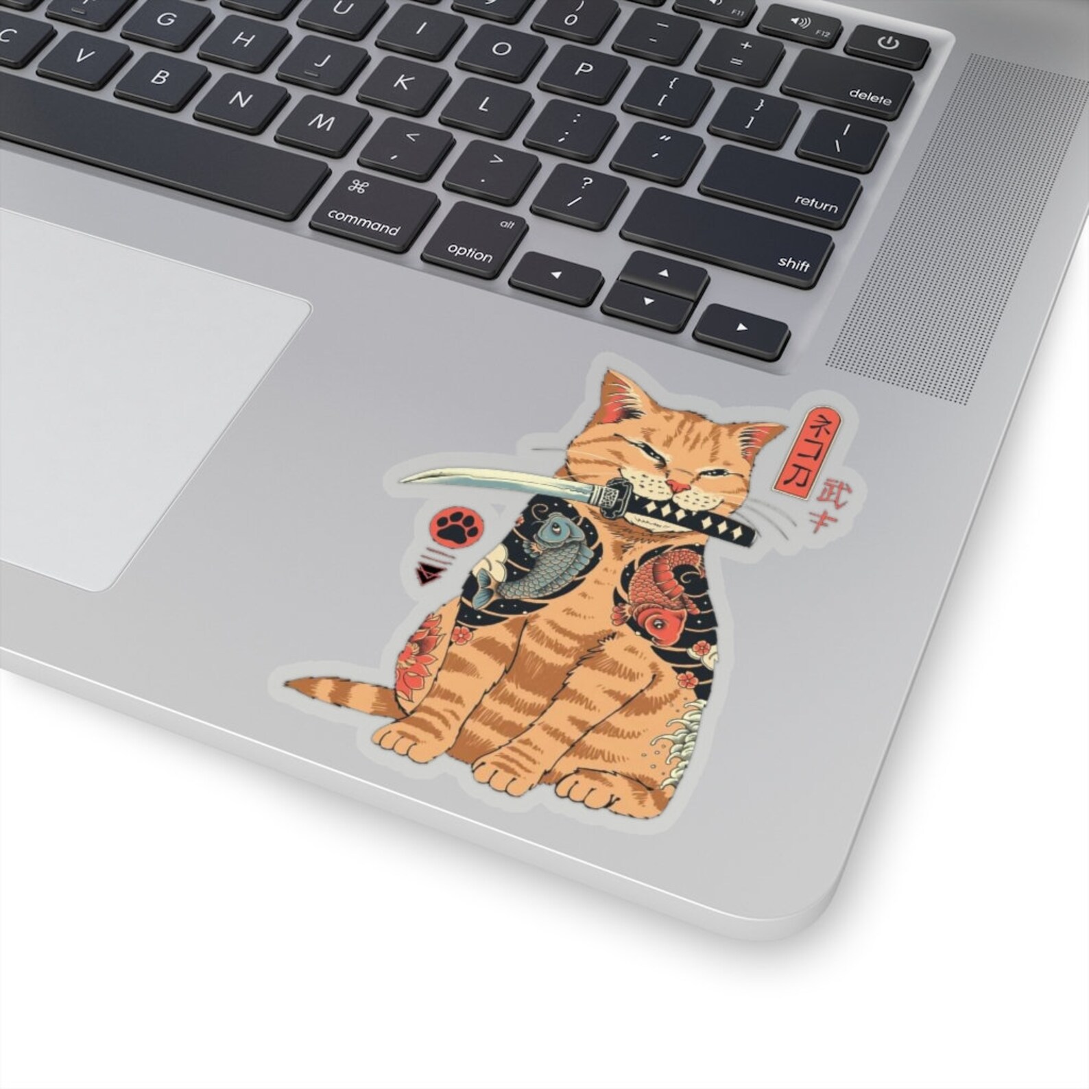 Japanese Traditional Cat Laptop Sticker Cat Samurai Stickers 4 Sizes ...