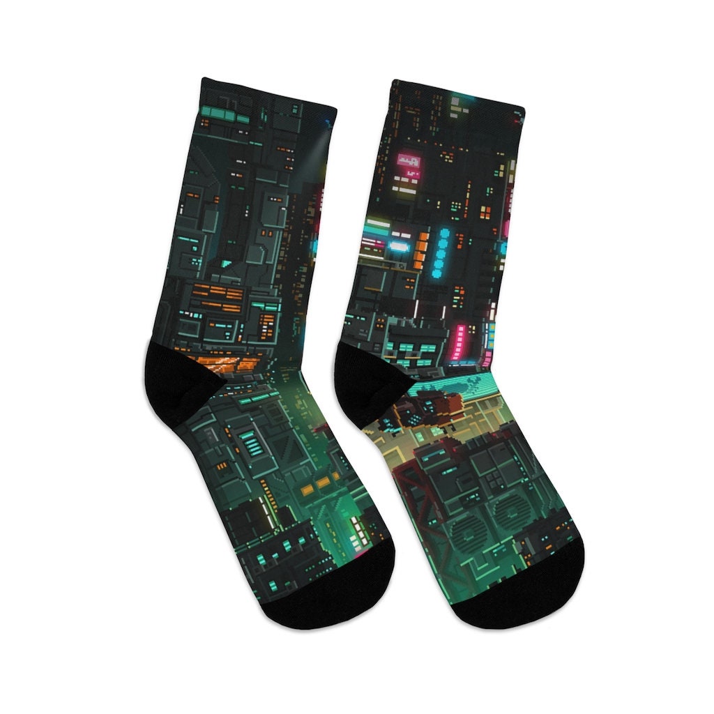 8-bit Style Gamer Anime World Cyberpunk Pixel Socks Full Print - Etsy