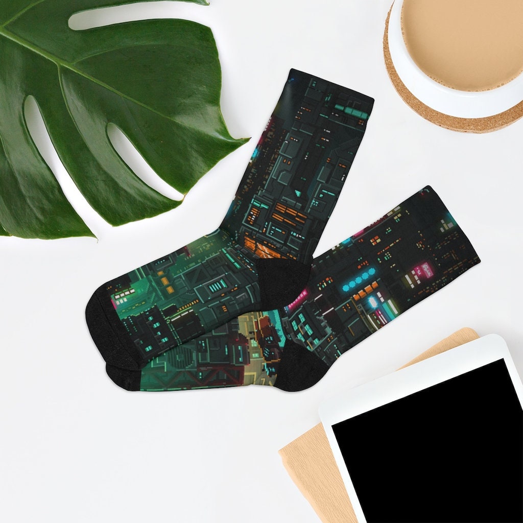 8-bit Style Gamer Anime World Cyberpunk Pixel Socks Full Print - Etsy