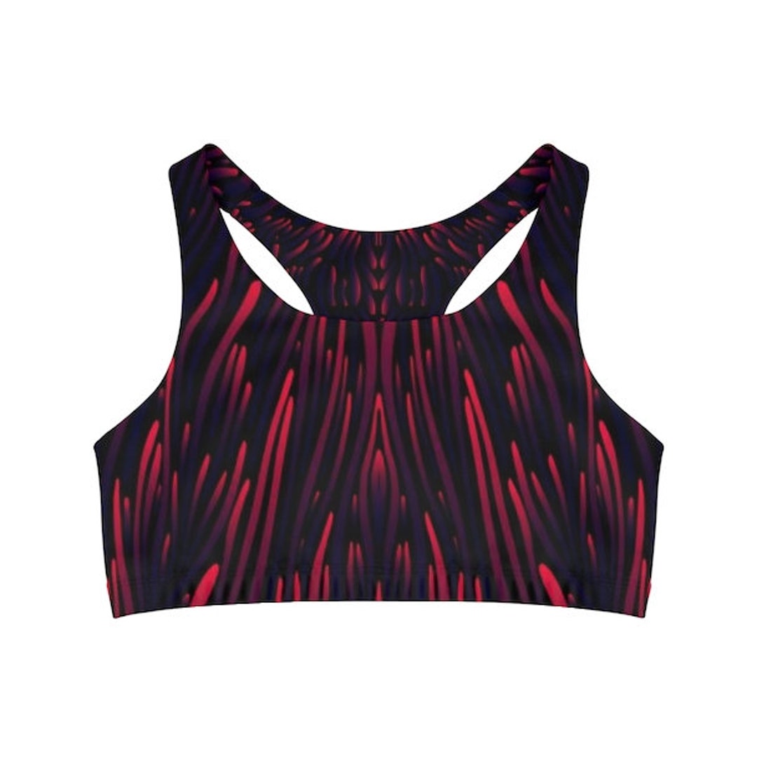 Red Tentacles Abstraction Seamless Sports Bra Full Print Red Lines Art ...
