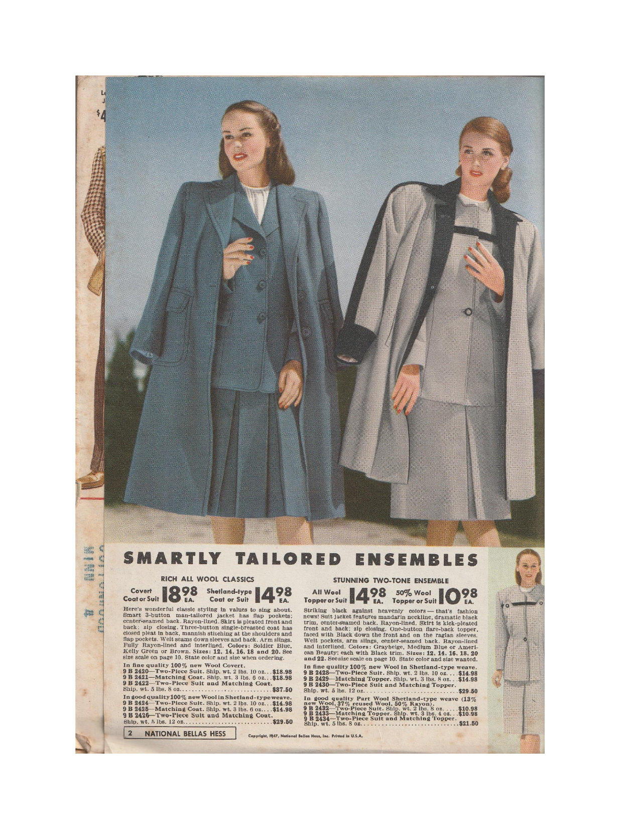 Vintage Catalog - Bellas Hess 1947 Fall - Winter Catalog, Fashions for ...