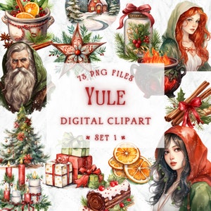 Yule Set 1 Watercolor Clip Art - Pngs - Pagan Wiccan Celtic Witchy ...